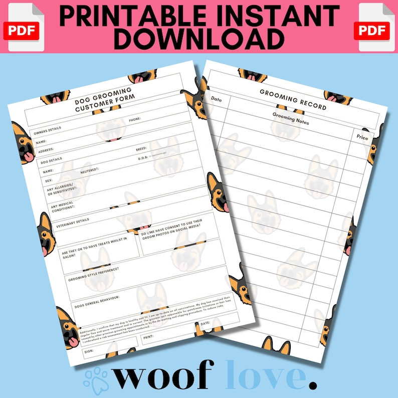 Printable Dog Grooming Form (german Shepherd) | Mobile Dog Grooming ...