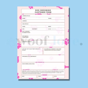 Printable Dog Grooming Form PAW EDITION Mobile Dog - Etsy