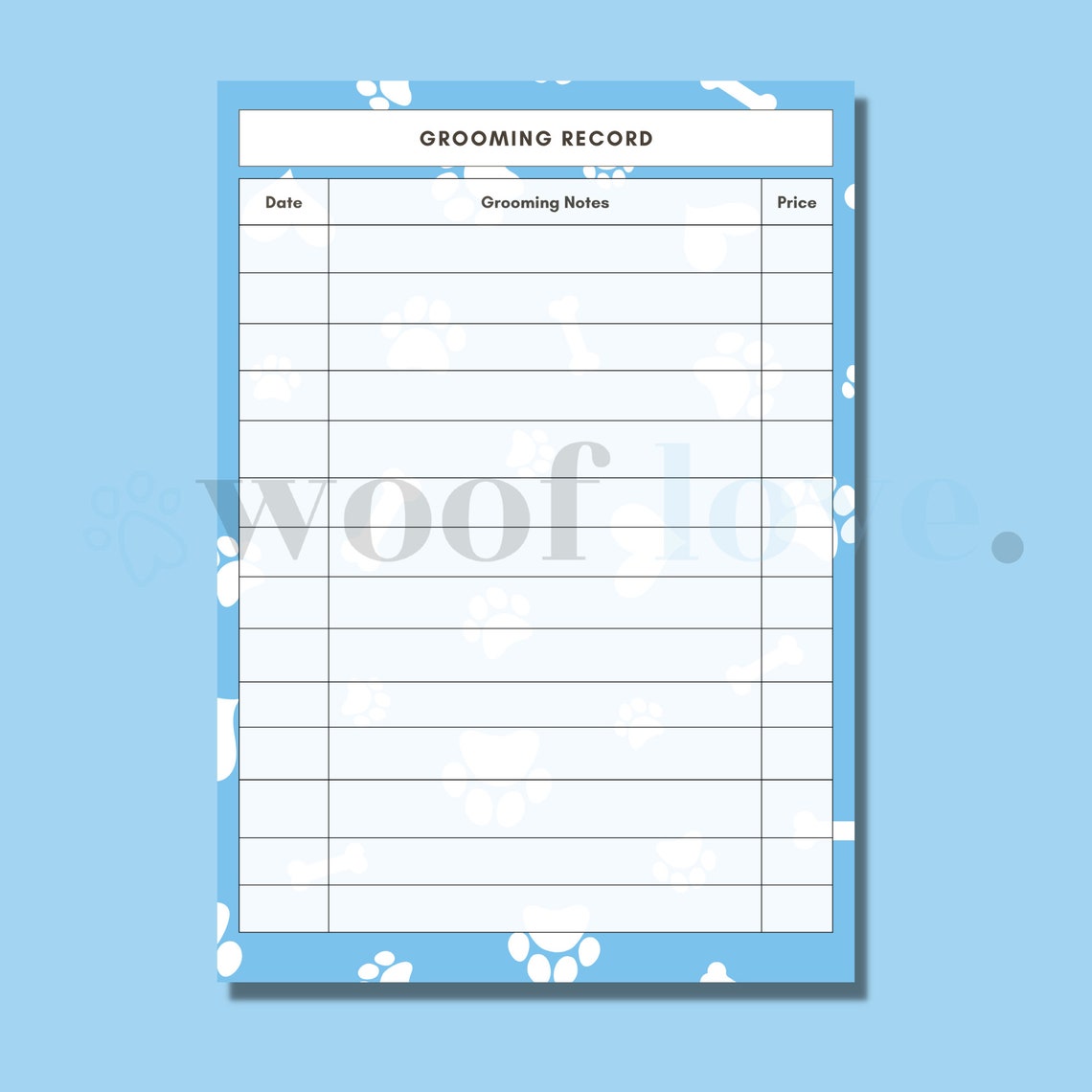 Printable Dog Grooming Form (PAW EDITION) | Mobile Grooming Template ...