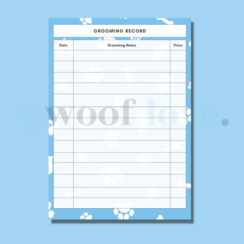 Printable Dog Grooming Form (PAW EDITION) | Mobile Dog Grooming ...
