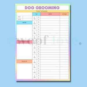 Printable Dog Grooming Daily Schedule Form (RAINBOW EDITION) | Dog ...