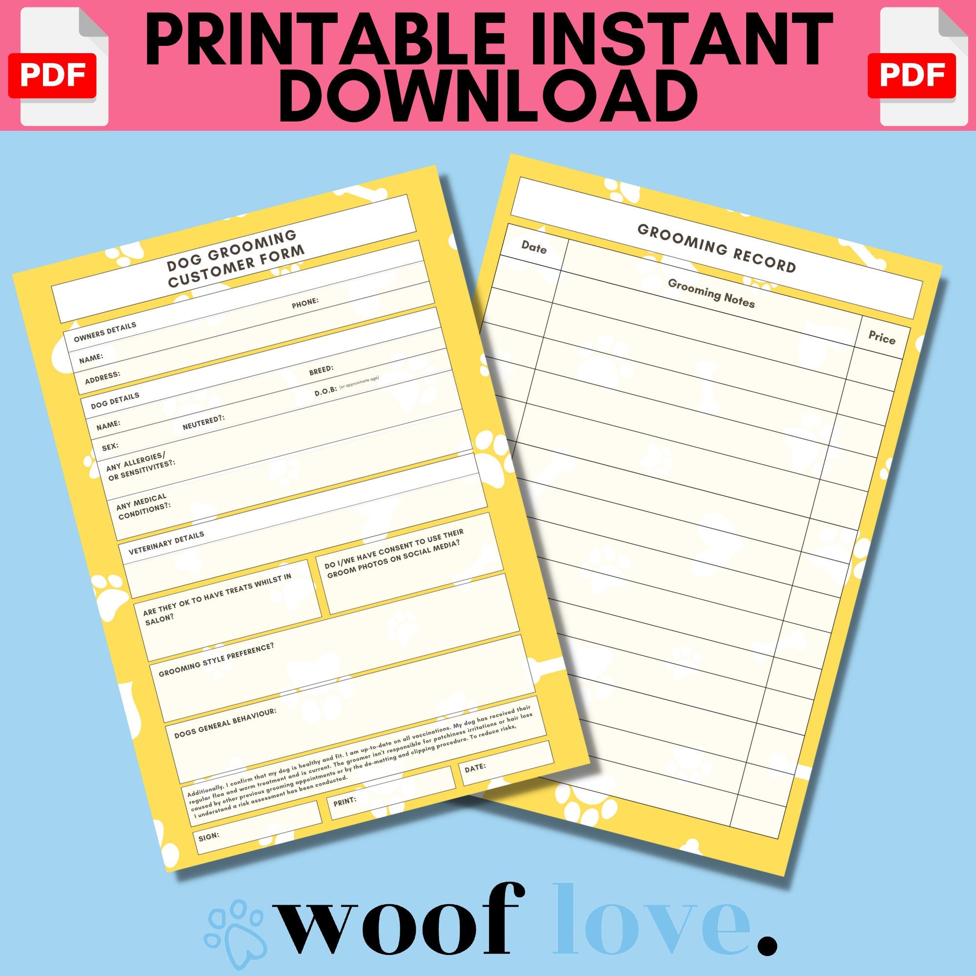 Printable Dog Grooming Form (PAW EDITION) | Mobile Dog Grooming ...