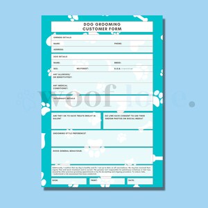 Printable Dog Grooming Form (PAW EDITION) | Mobile Dog Grooming ...