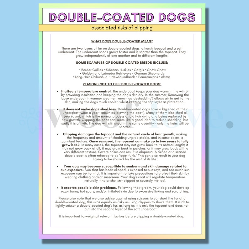 Printable Dog Grooming Double Coat Policy (RAINBOW) | Mobile Dog ...