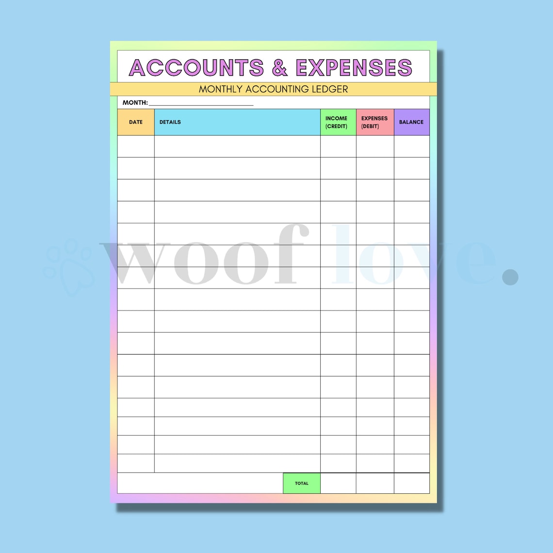 Printable Accounts Form (RAINBOW EDITION) | Dog Grooming Digital ...