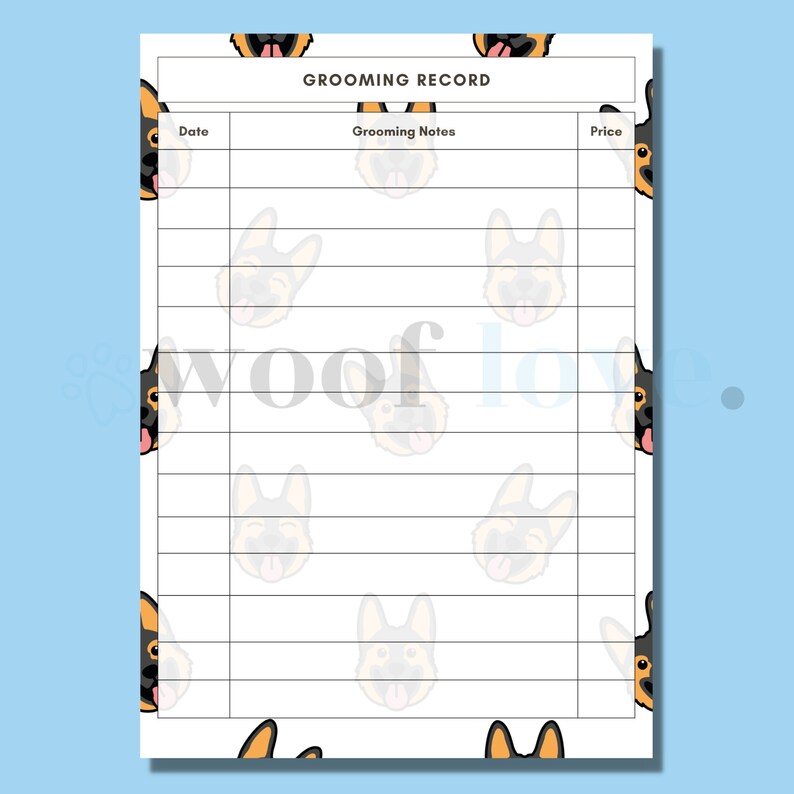 Printable Dog Grooming Form (german Shepherd) | Mobile Dog Grooming ...