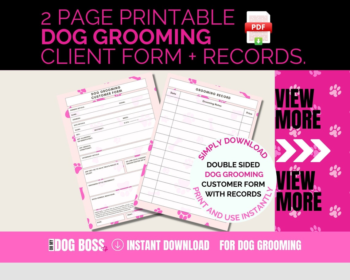 Printable Dog Grooming Form (PAW EDITION) | Mobile Dog Grooming ...