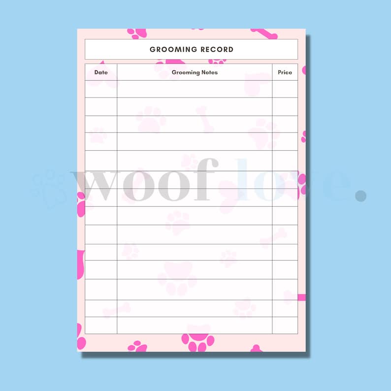 Printable Dog Grooming Form PAW EDITION Mobile Dog - Etsy
