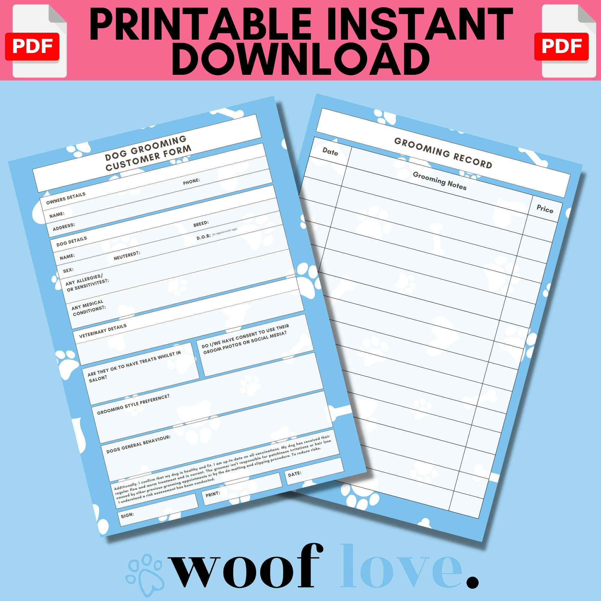 Printable Dog Grooming Form (PAW EDITION) | Mobile Dog Grooming ...
