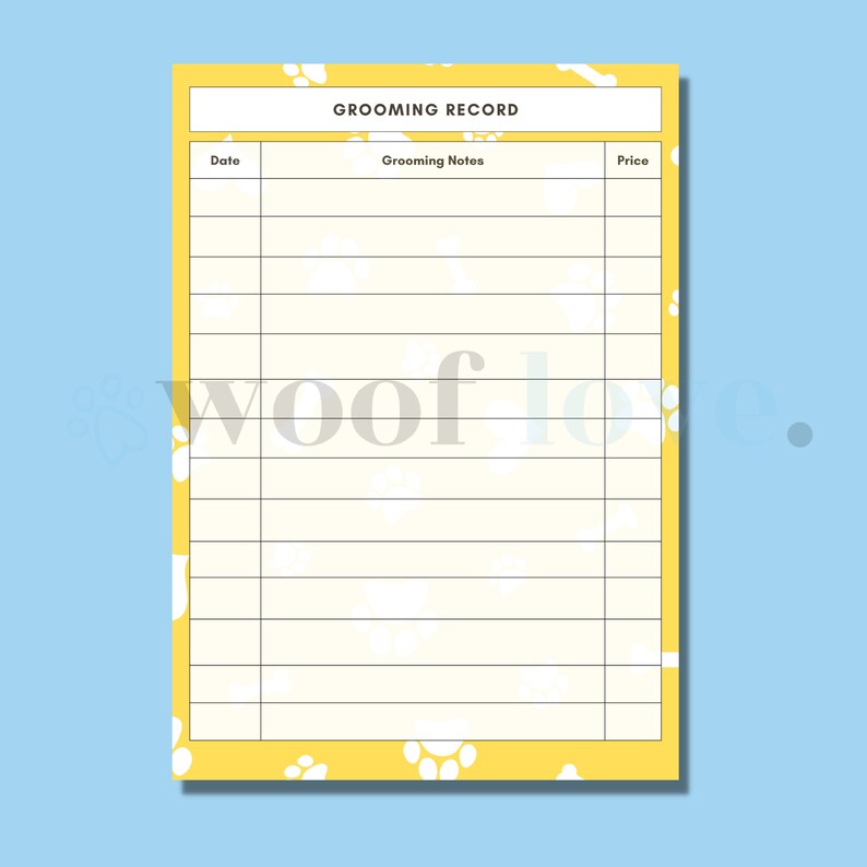 Printable Dog Grooming Form (PAW EDITION) | Mobile Dog Grooming ...