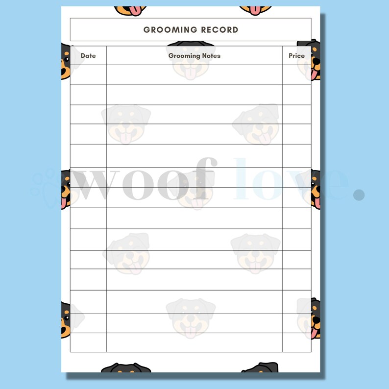 Printable Dog Grooming Form (rottweiler) | Mobile Dog Grooming Template ...
