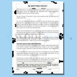 Printable Dog Grooming De-matting Policy | Business Template (PDF) - Etsy