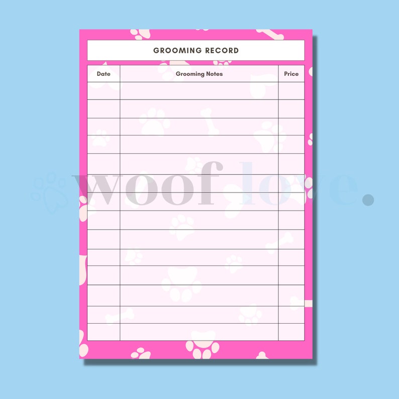 Printable Dog Grooming Form (PAW EDITION) | Mobile Dog Grooming ...
