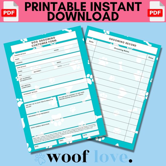 Printable Dog Grooming Form PAW EDITION Mobile Dog - Etsy