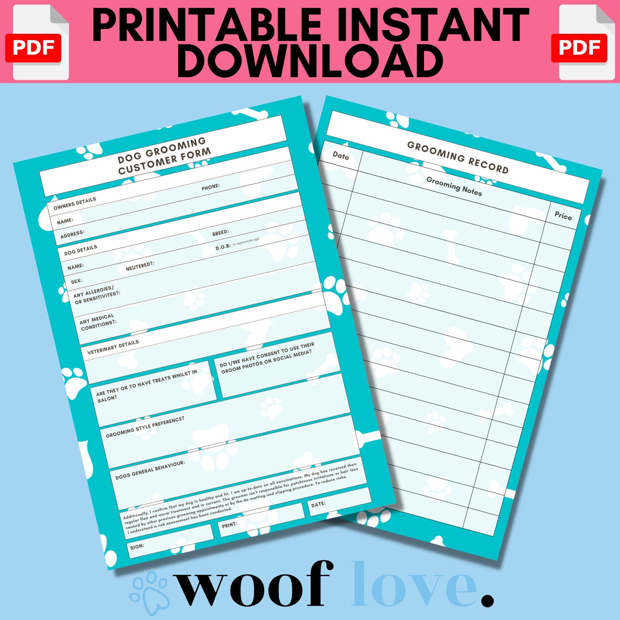 Printable Dog Grooming Form (PAW EDITION) | Mobile Dog Grooming ...