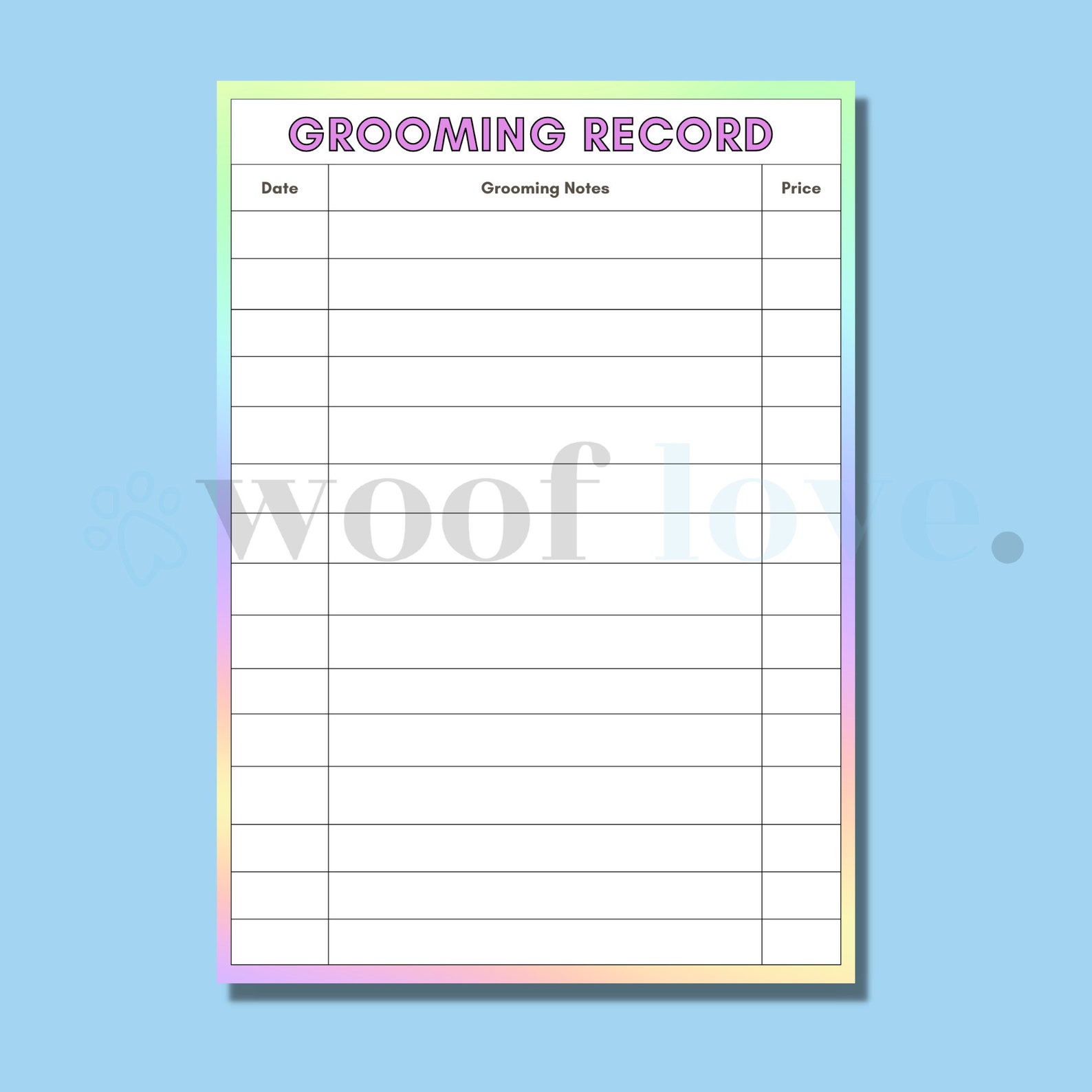 Printable Dog Grooming Form (RAINBOW EDITION) | Mobile Dog Grooming ...