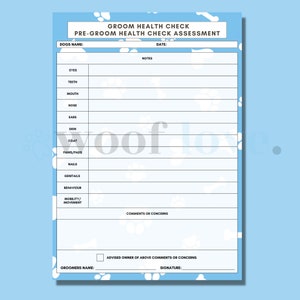 Printable Dog Grooming Health Check Form (PAW EDITION) | Dog Grooming ...