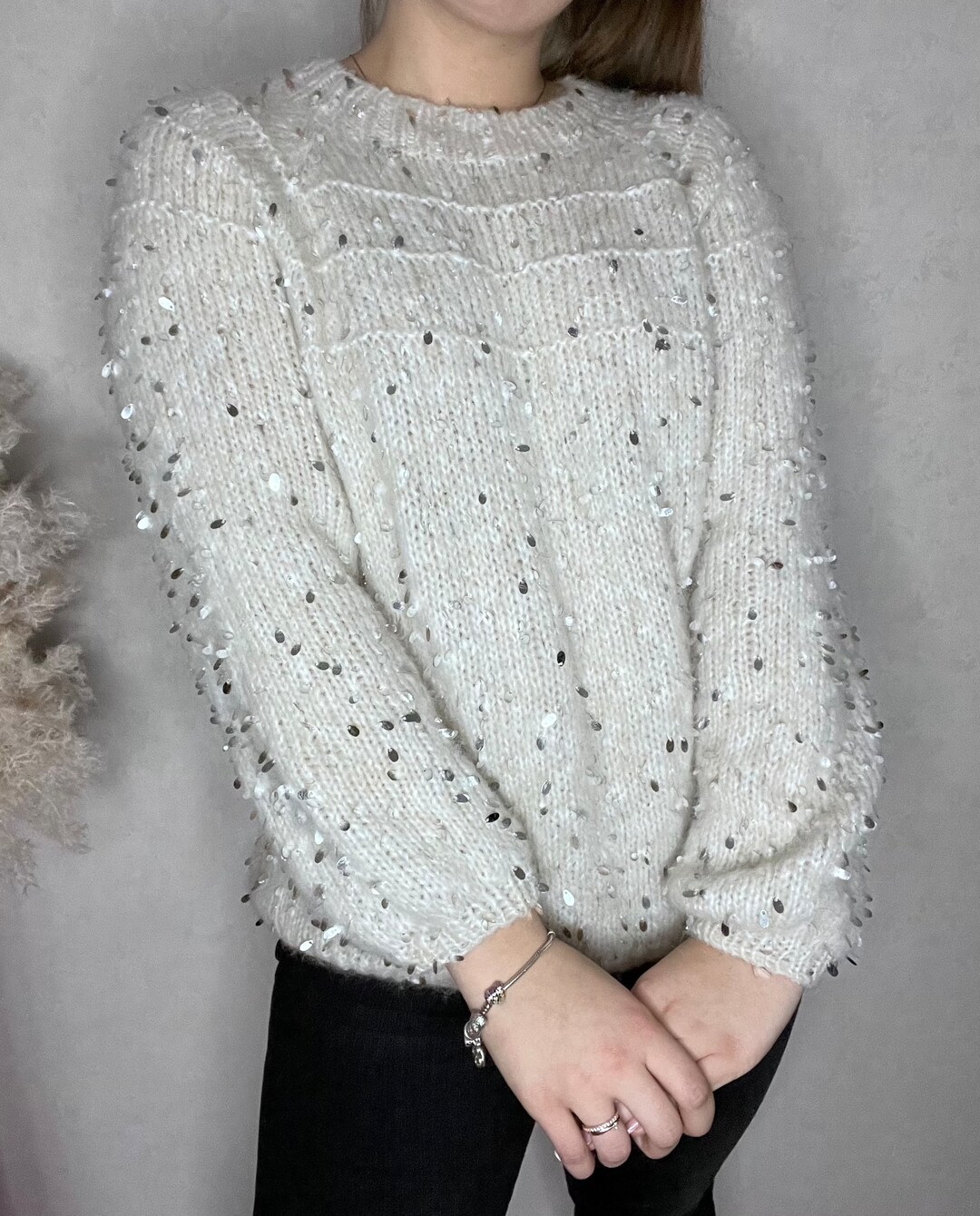 Knitted Lanawool Sweater Warm Winter Sweater Wool Knit Sweater Shiny ...