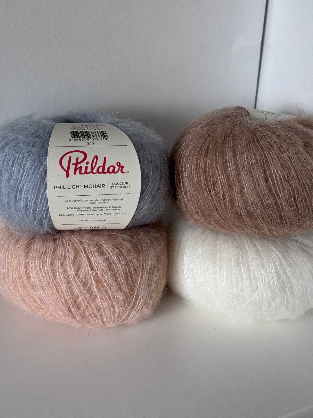 Phil Light Mohair Yarn, Italian Yarn, Mohair Yarn, 25g 225 Meters ...