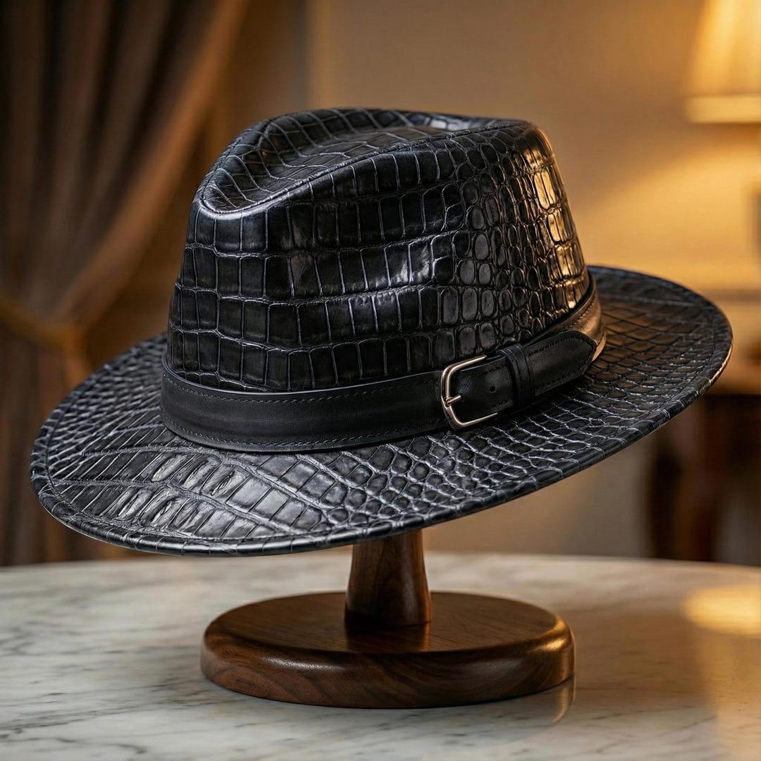 Handmade Black Authentic Crocodile Embossed Cowboy Hat Luxury Croc Skin ...