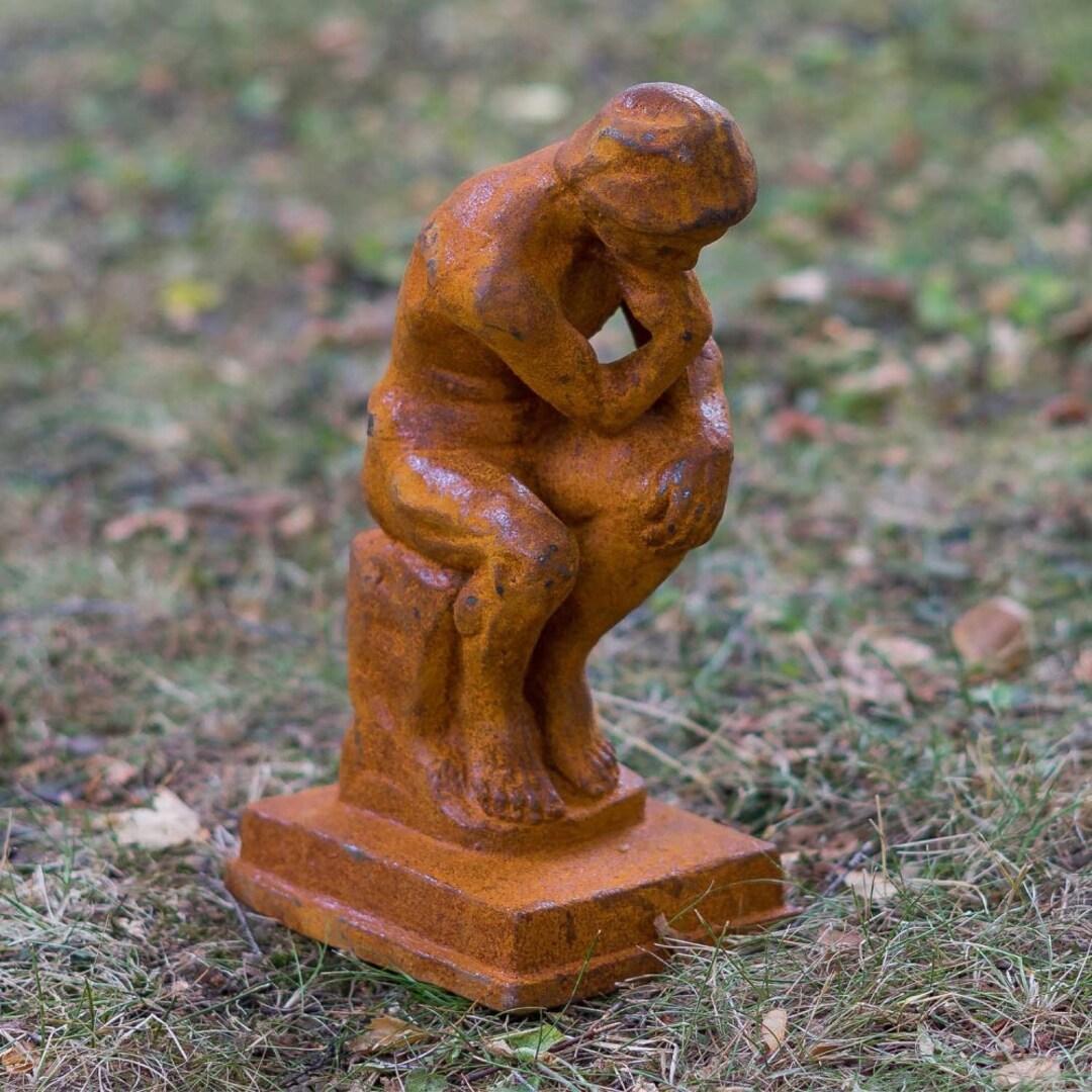 Sculpture Thinker After Rodin Iron Figure Statue Garden Antique Style ...