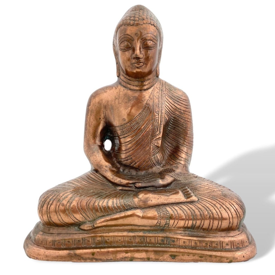 Buddha Statue 35cm Aluminum Copper Finish Sitting Budda Sculpture ...