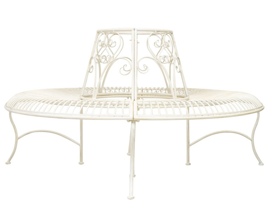Garden Bench Tree Bench Bench Garden Furniture Iron Cream White 146 Cm ...