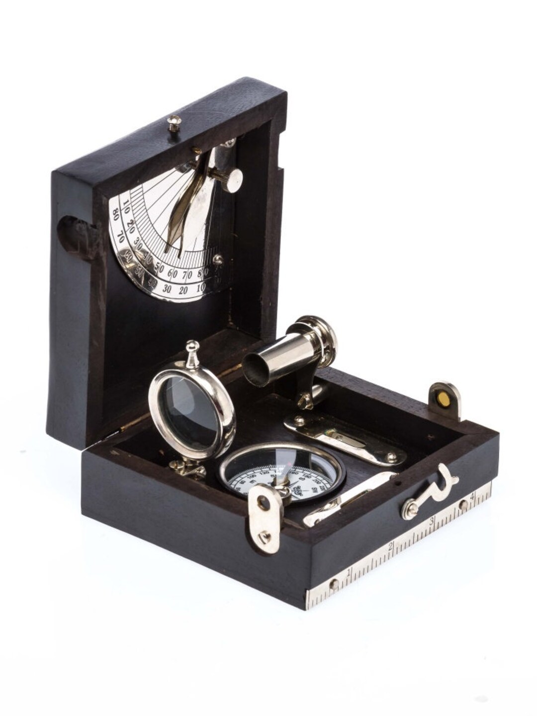 Compass Wooden Box Spirit Level Magnifying Glass Telescope Shipping ...
