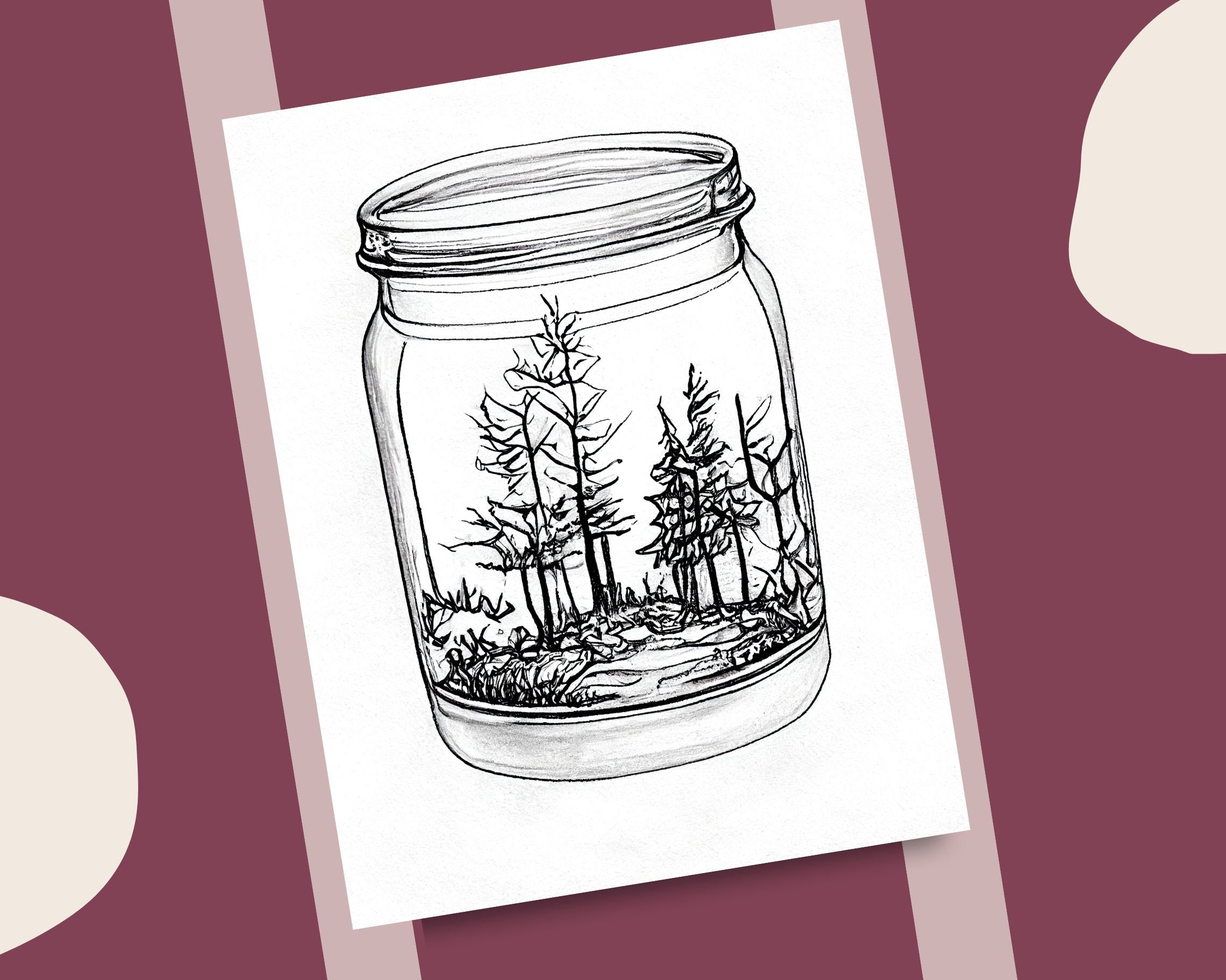 10 Forest in A Jar Coloring Pages Fantasy Art Trees and Jar - Etsy