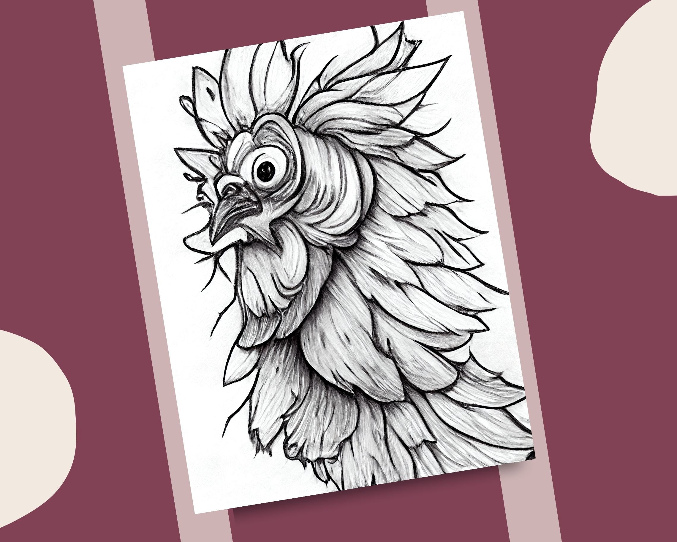 20 Chickens Coloring Pages Furry Crazy Chicken Illustrations Printable ...