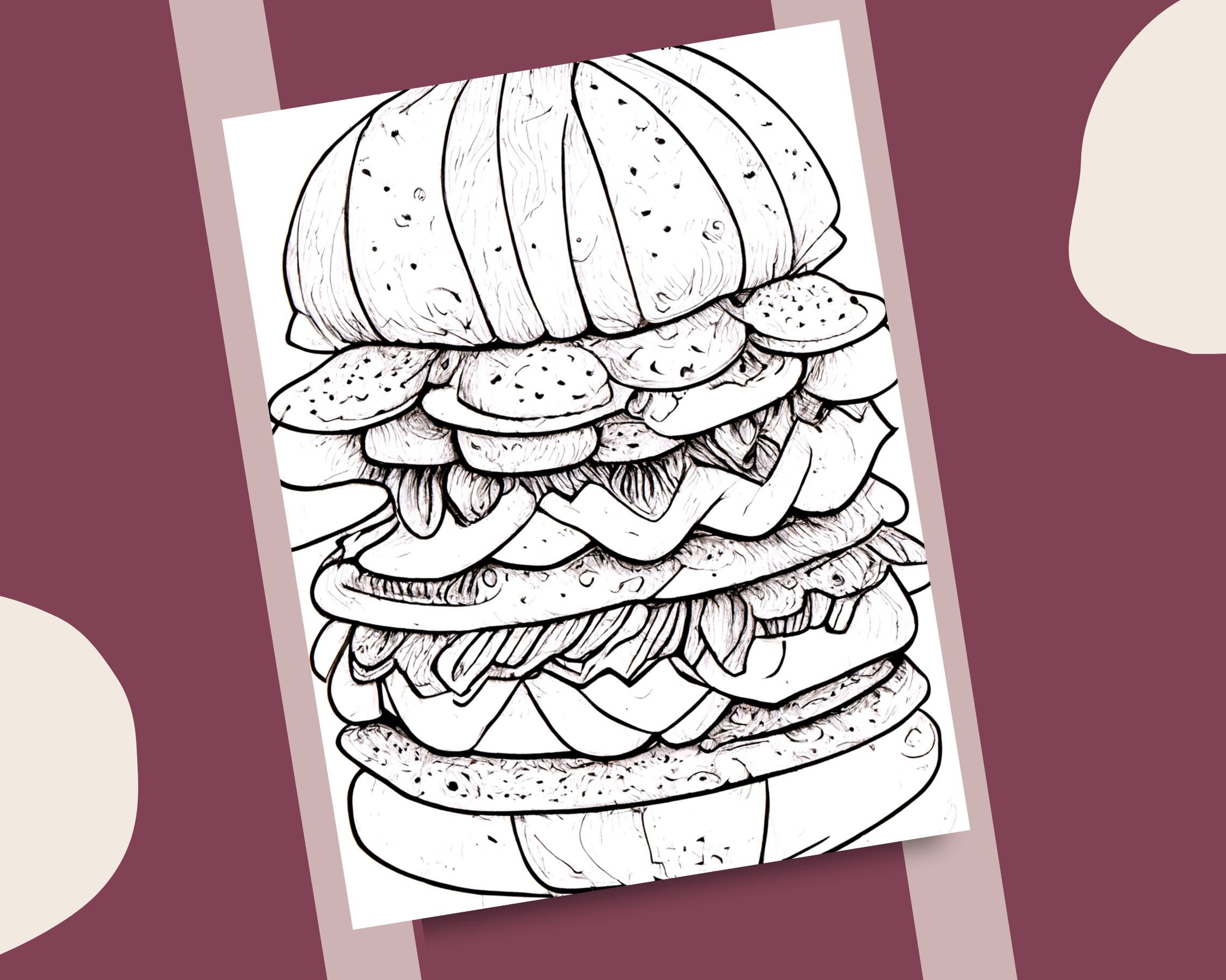 10 Hamburgers Coloring Pages Mega Burgers Coloring Book Printable Food ...