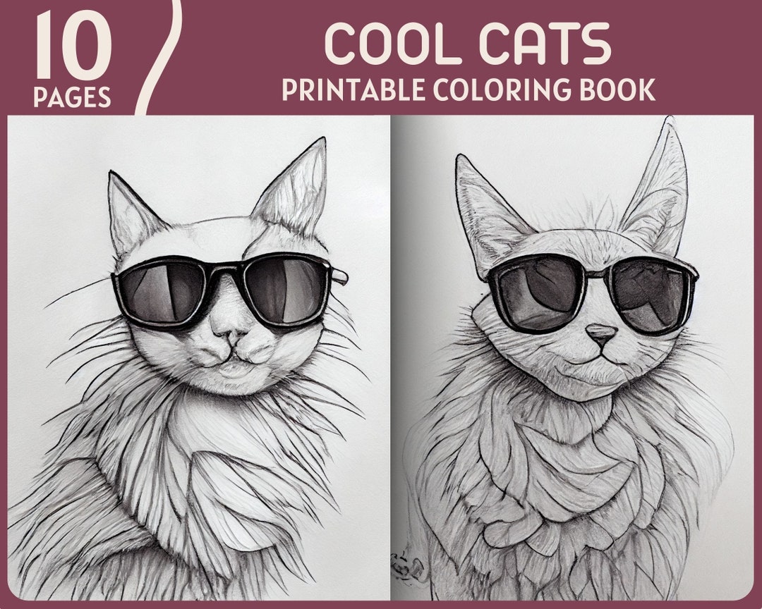 10 Cool Cats Coloring Pages Cats With Sunglasses - Etsy