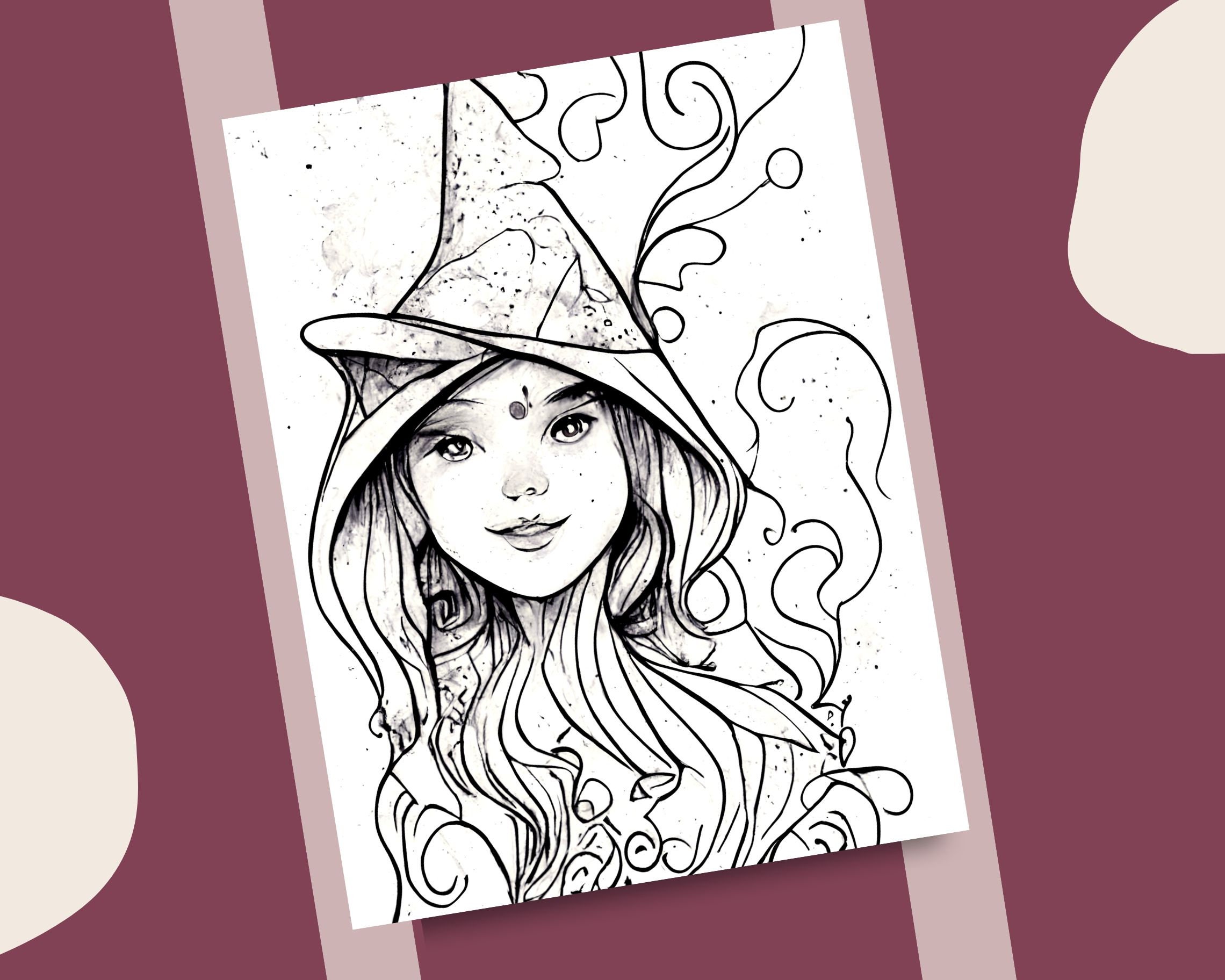 10 Witches Grayscale Coloring Pages Magical Fantasy Witch 10 Pages ...