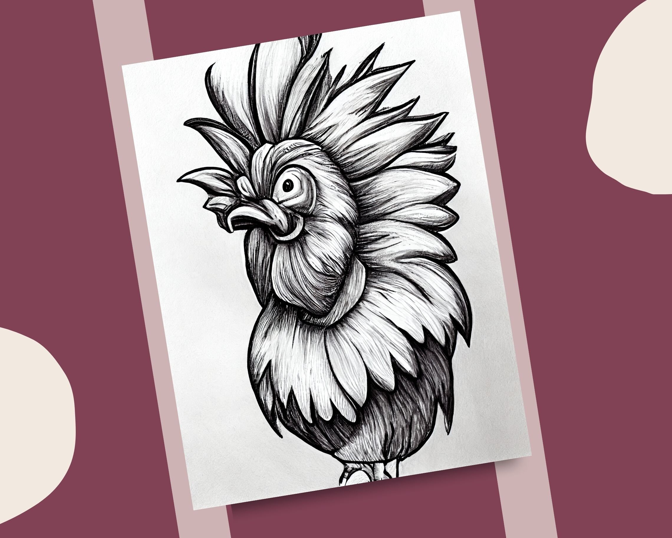 20 Chickens Coloring Pages Furry Crazy Chicken Illustrations Printable ...