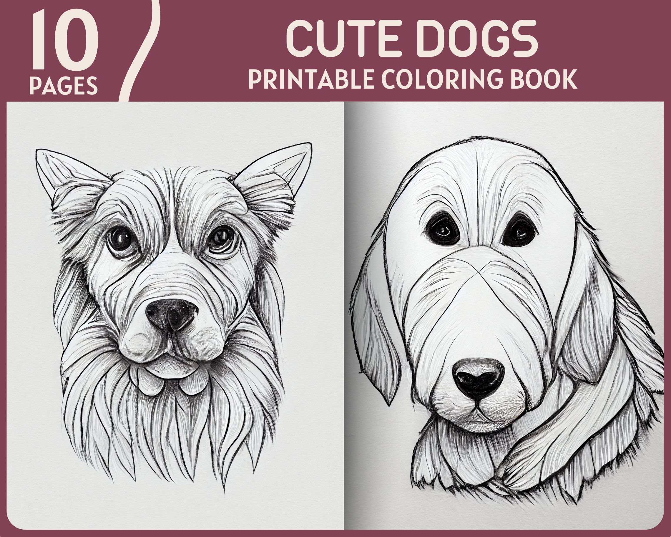 10 Cute Dogs Coloring Pages Lovely Dog Heads Illustrations Printable ...