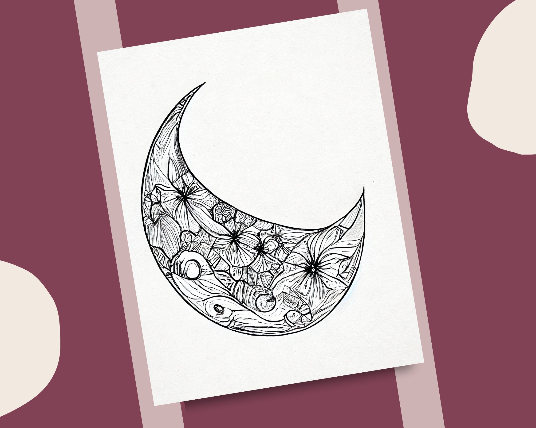 10 Moon and Stars Coloring Pages Fantasy Drawings Celestial Moons and ...