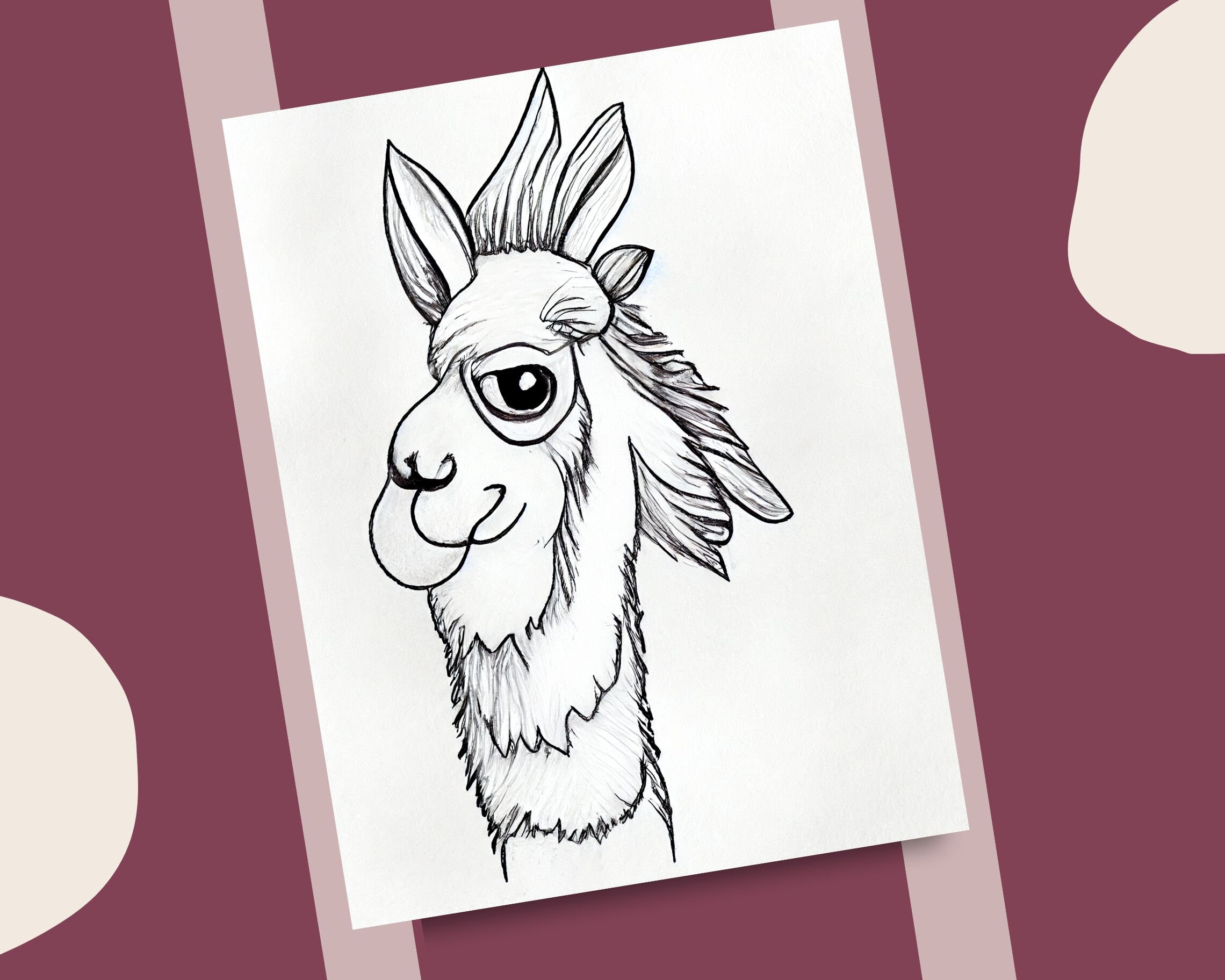10 Llamas Coloring Pages Cartoon Llama Illustrations Printable Coloring ...