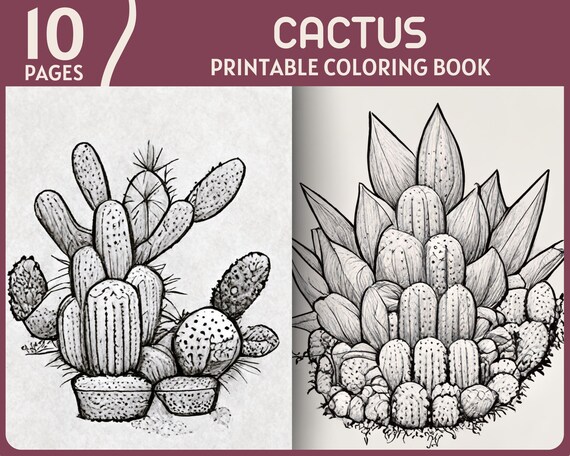 10 Cactus Coloring Pages Realistic Cacti Printable Coloring - Etsy