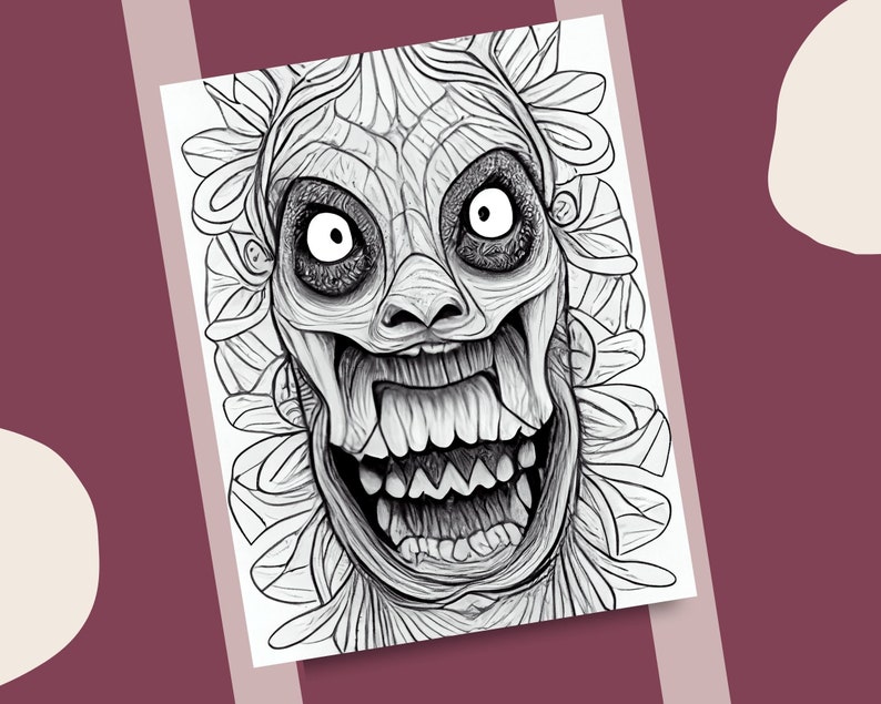 10 Scary Faces Coloring Pages Horror Theme Monsters - Etsy