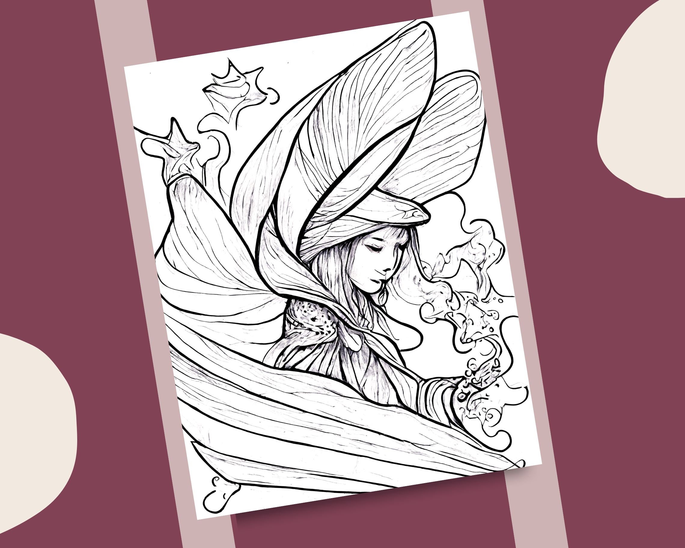 10 Witches Grayscale Coloring Pages Magical Fantasy Witch 10 Pages ...