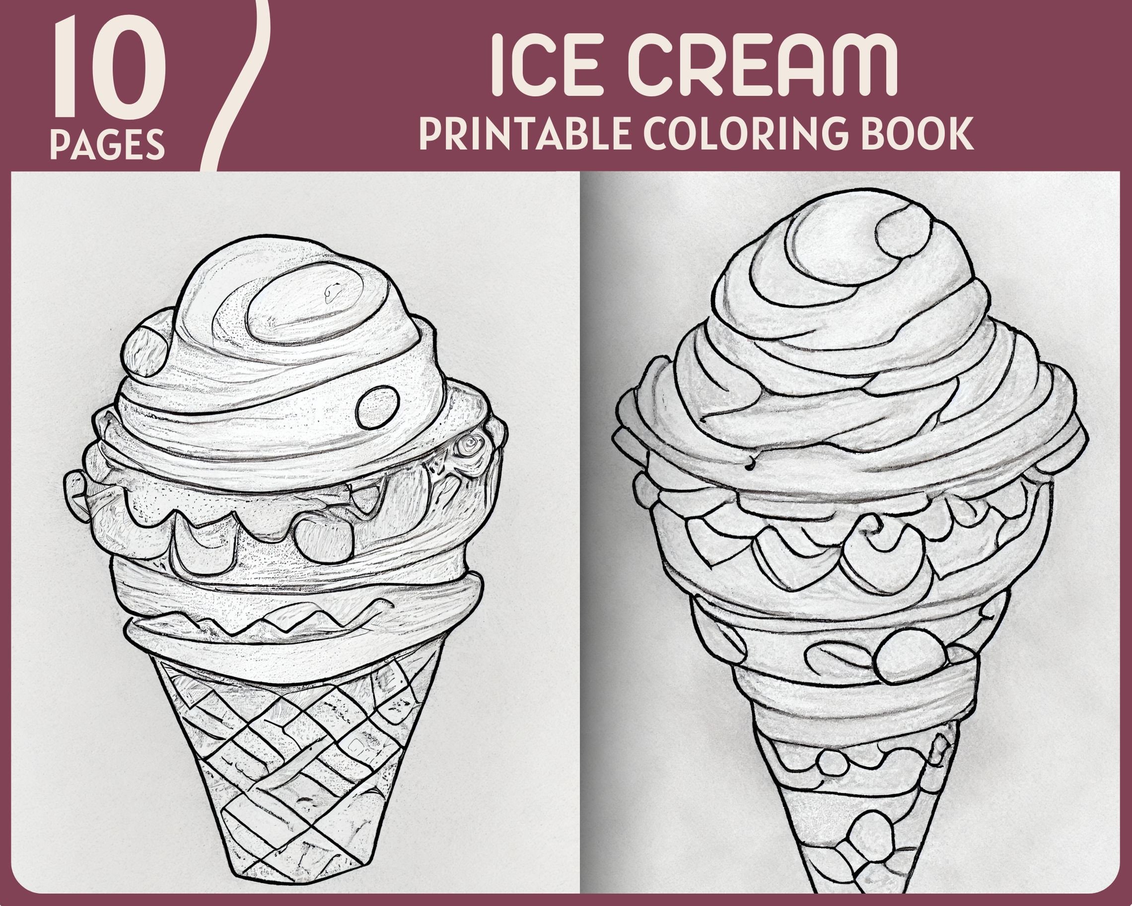 10 Ice Creams Coloring Pages Sweet Ice Cream Illustrations Grayscale