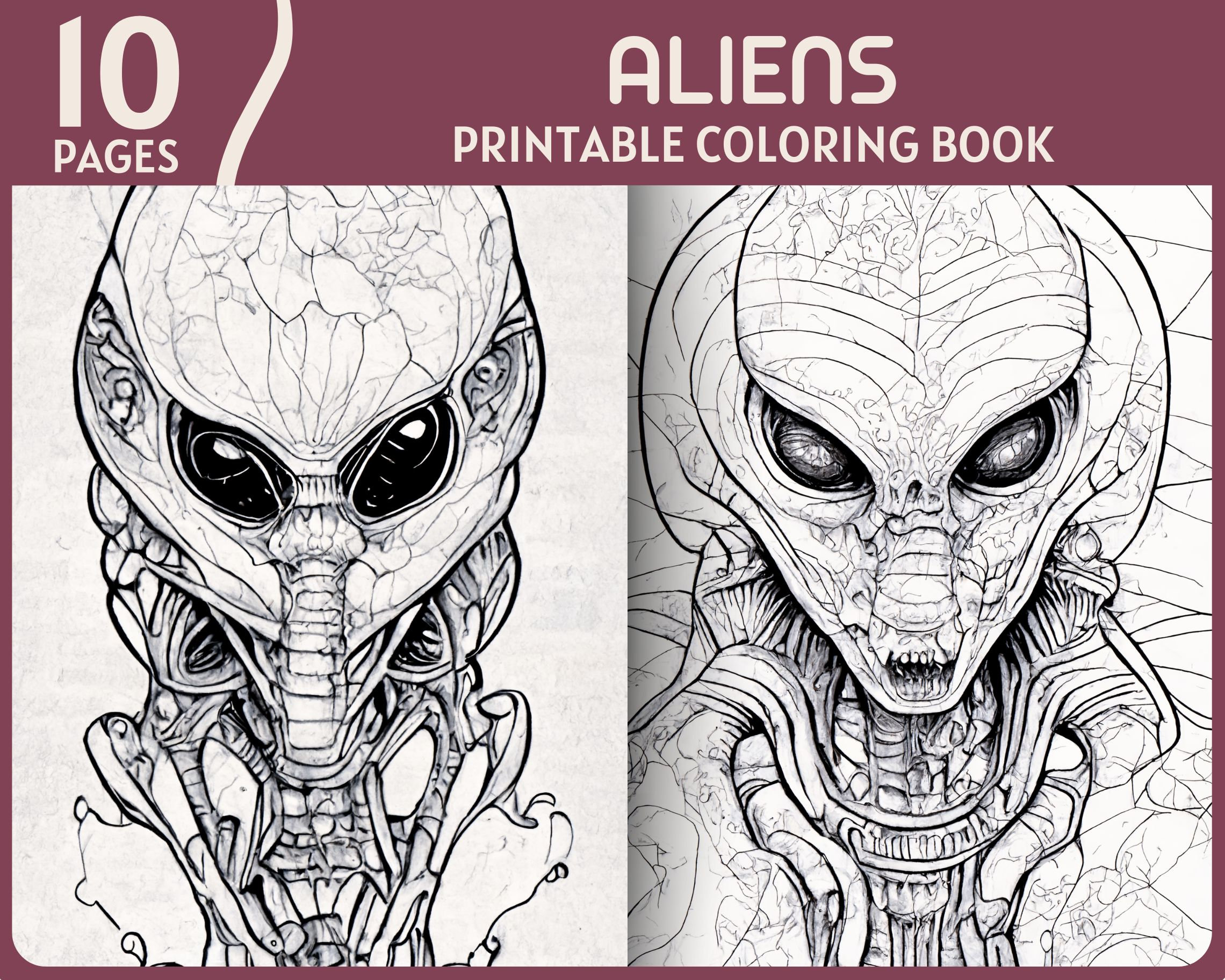 10 Aliens Coloring Pages for Adults Bizarre Alien With Evil Eyes ...
