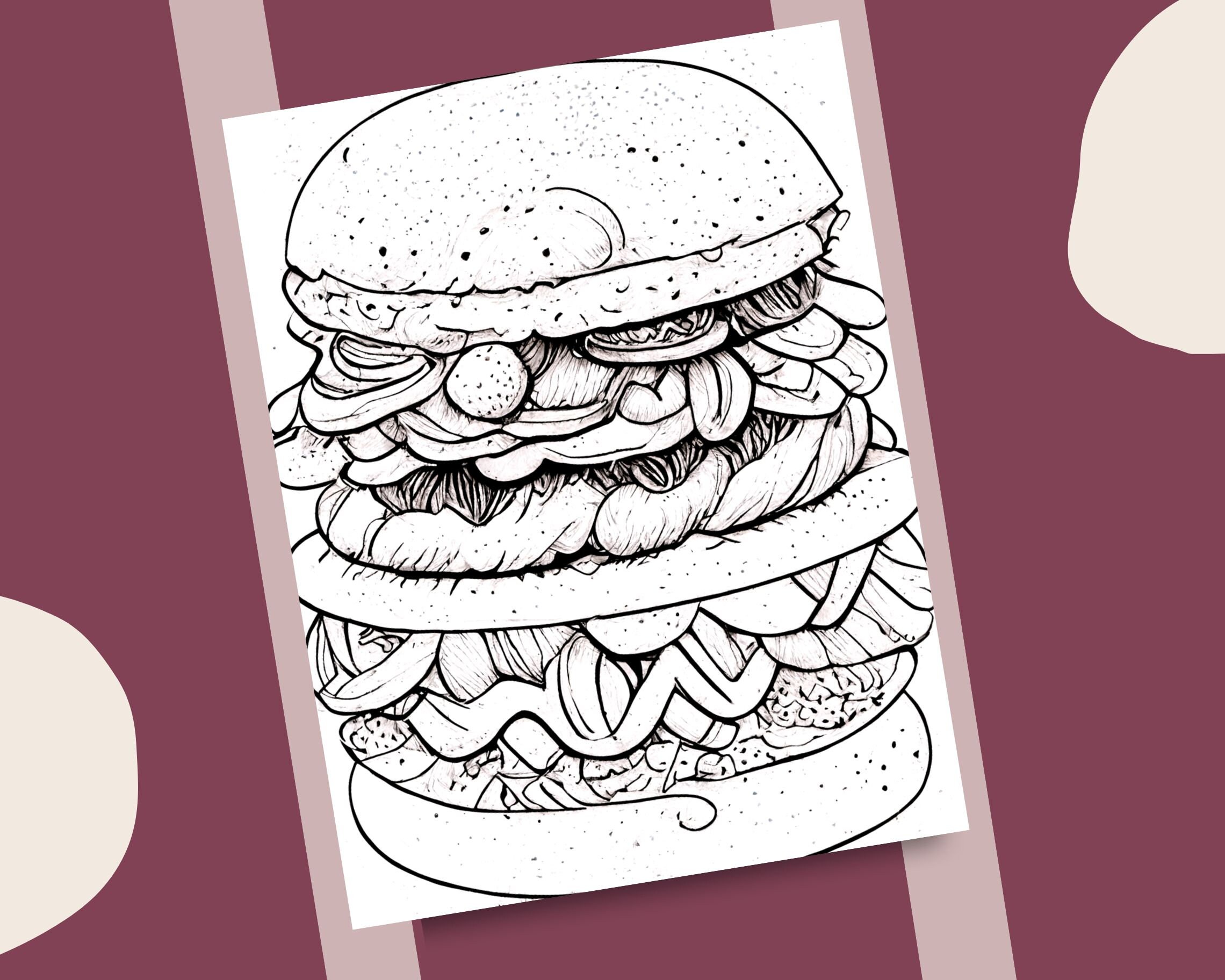 10 Hamburgers Coloring Pages Mega Burgers Coloring Book Printable Food ...