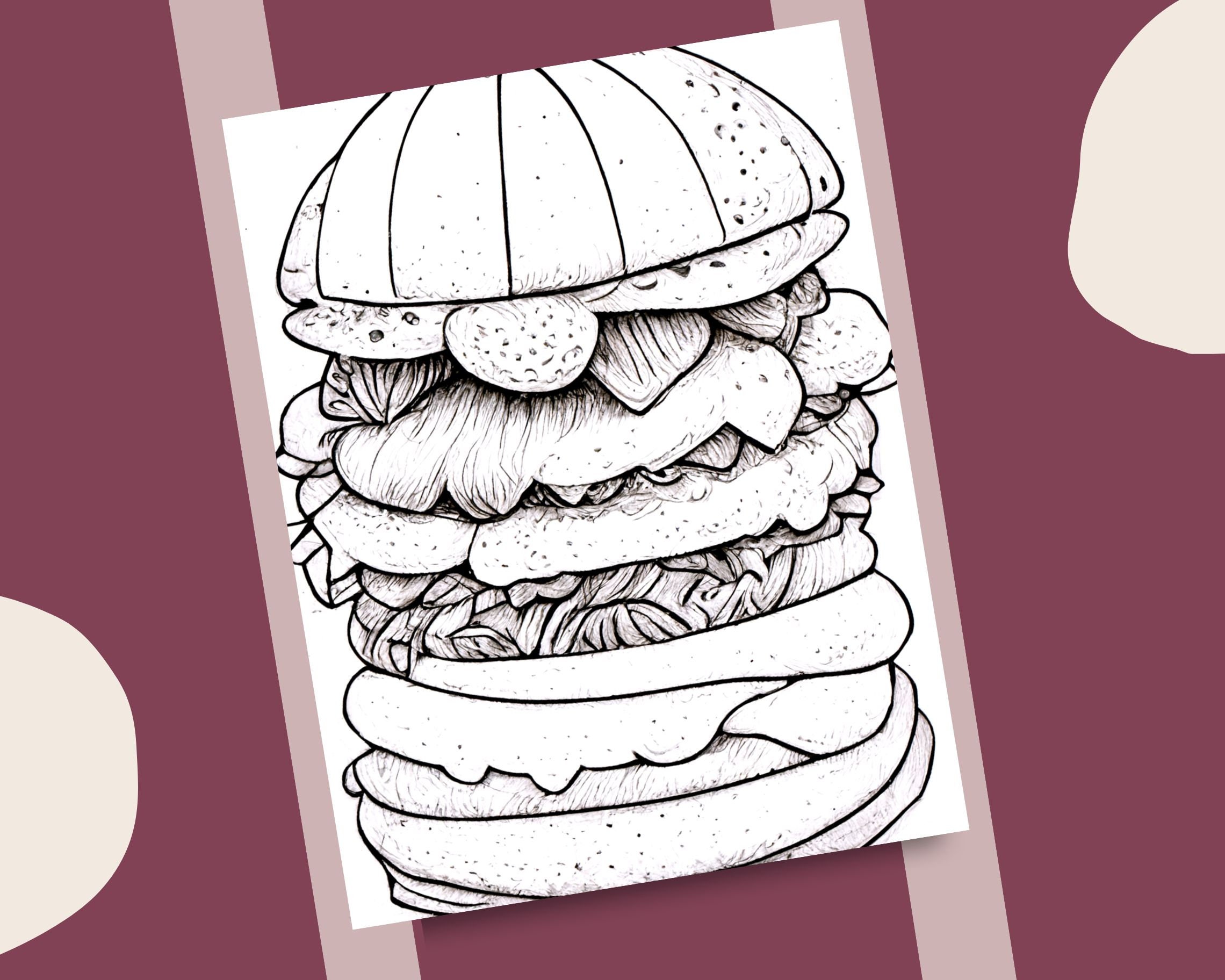 10 Hamburgers Coloring Pages Mega Burgers Coloring Book Printable Food ...