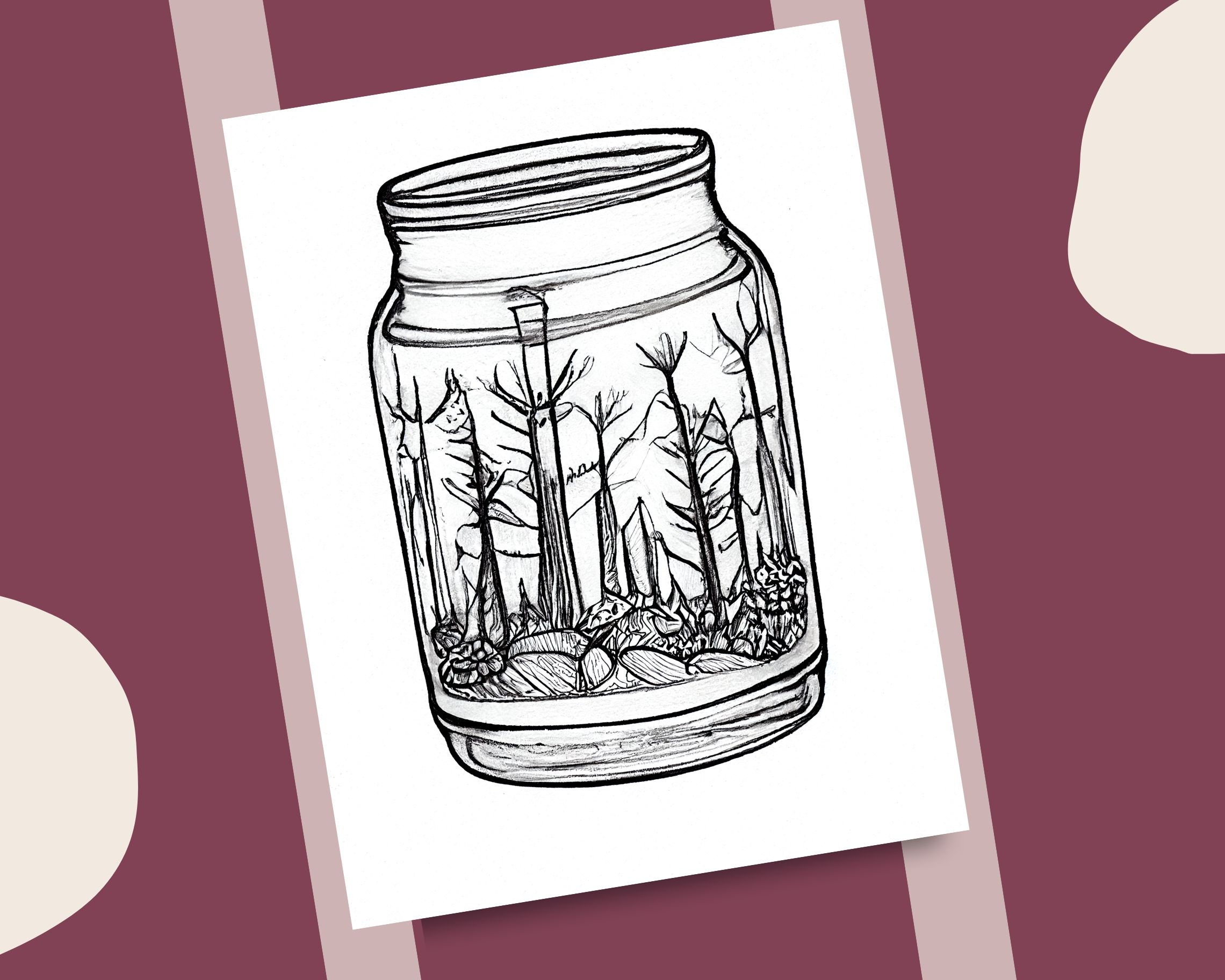 10 Forest in A Jar Coloring Pages Fantasy Art Trees and Jar - Etsy