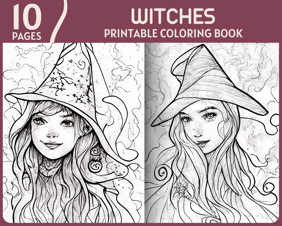 10 Witches Grayscale Coloring Pages Magical Fantasy Witch 10 Pages ...