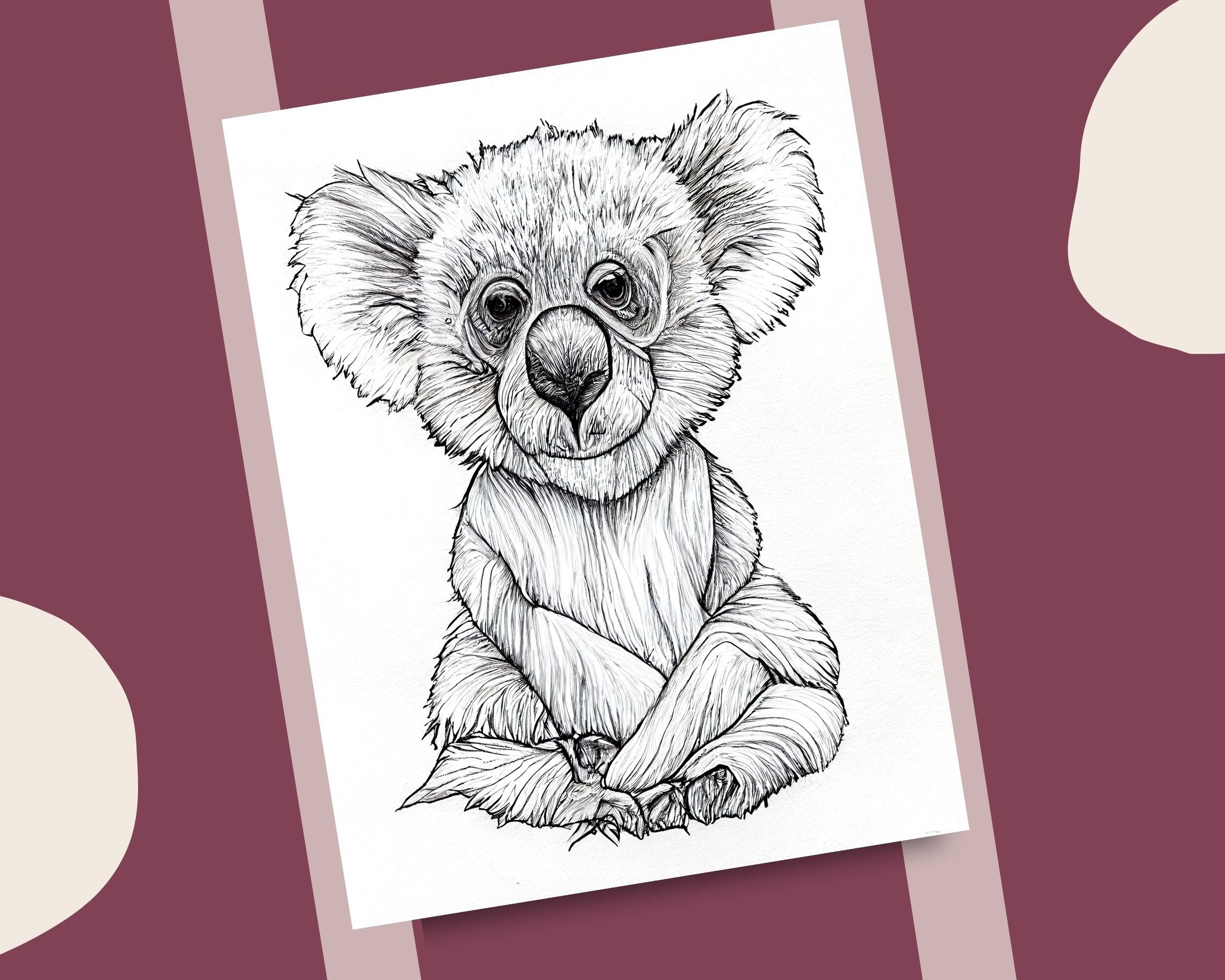 10 Cute Koalas Coloring Pages Lovely Koala Illustrations - Etsy