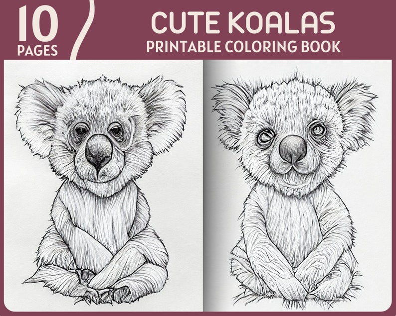 10 Cute Koalas Coloring Pages Lovely Koala Illustrations - Etsy