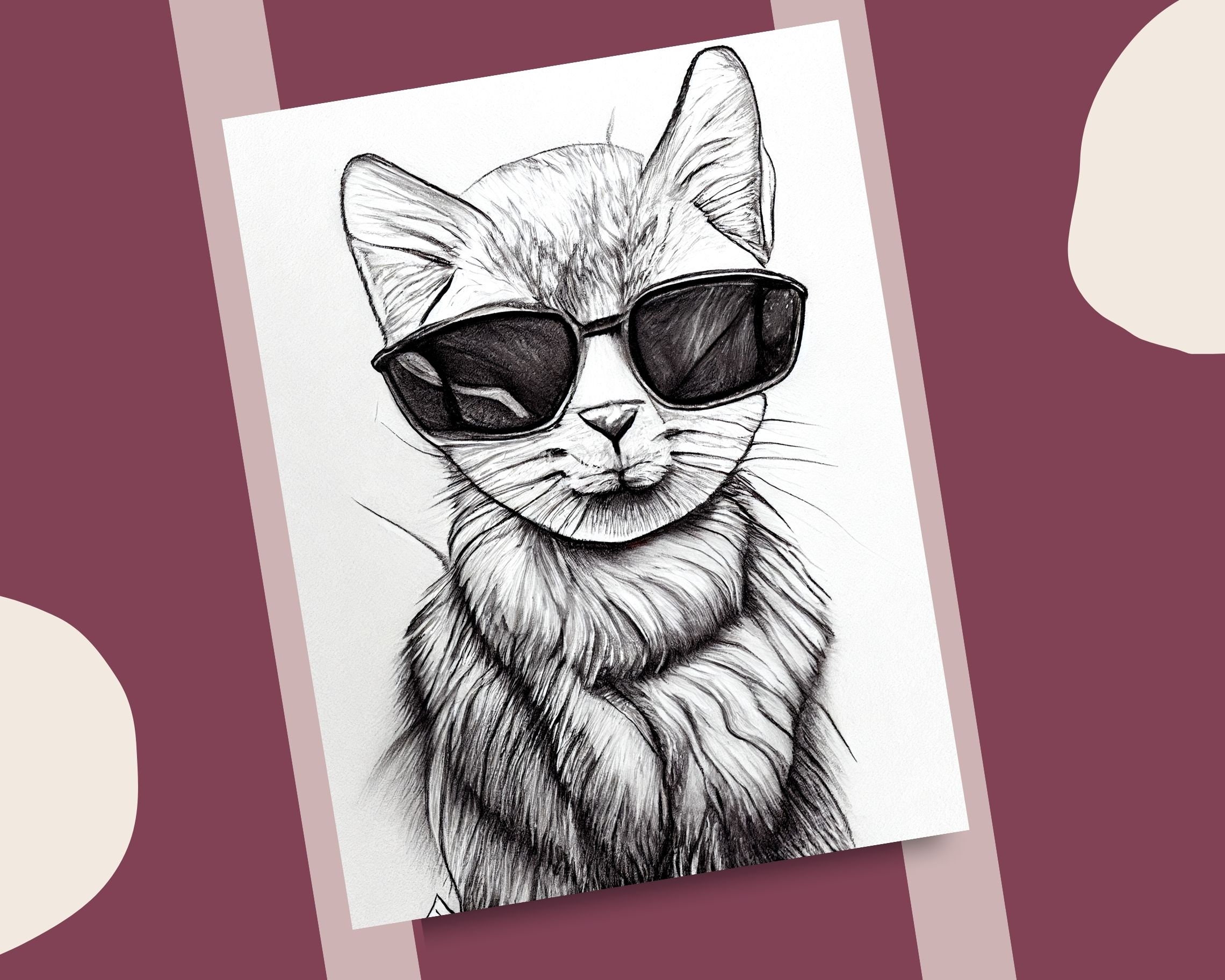 10 Cool Cats Coloring Pages Cats With Sunglasses - Etsy