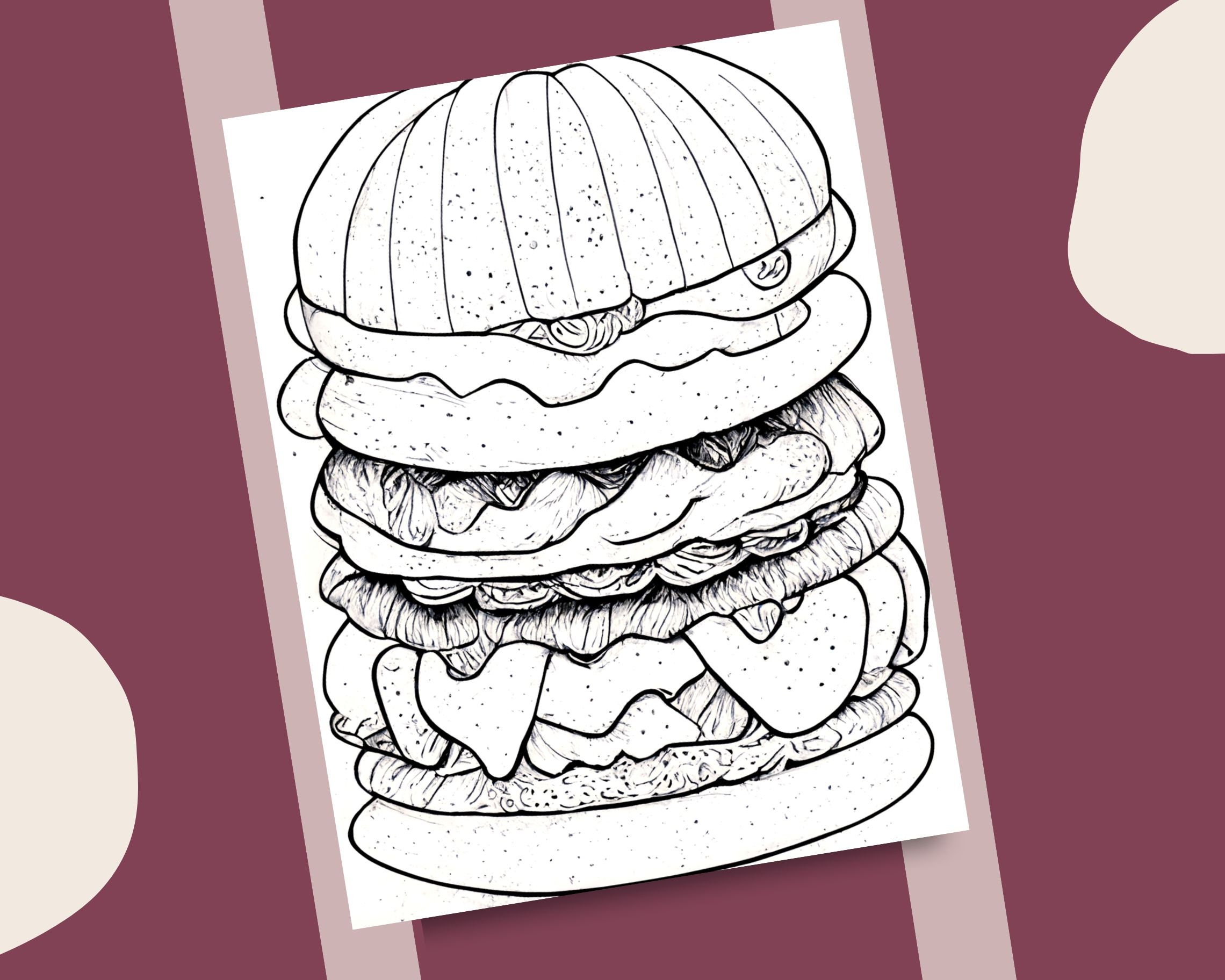 10 Hamburgers Coloring Pages Mega Burgers Coloring Book Printable Food ...